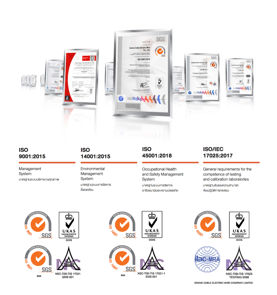 VENINE CABLE │ การรับรองมาตรฐาน
